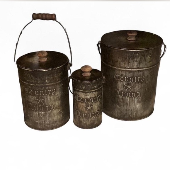 Primitive | Kitchen | New Primitive Country Rustic Metal Canister Set ...